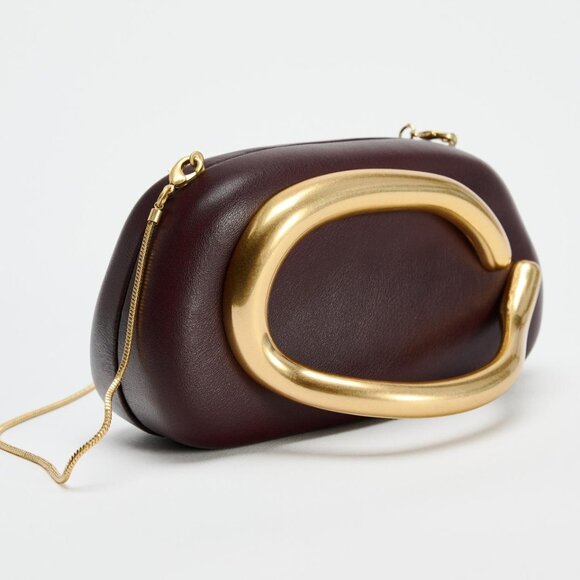 Zara | Bags | Zara Maroon Brown And Gold Closure Statement Box Clutch ...
